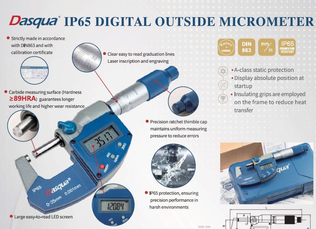 Dasqua 0-25 mm / 0-1" Digital Micrometer