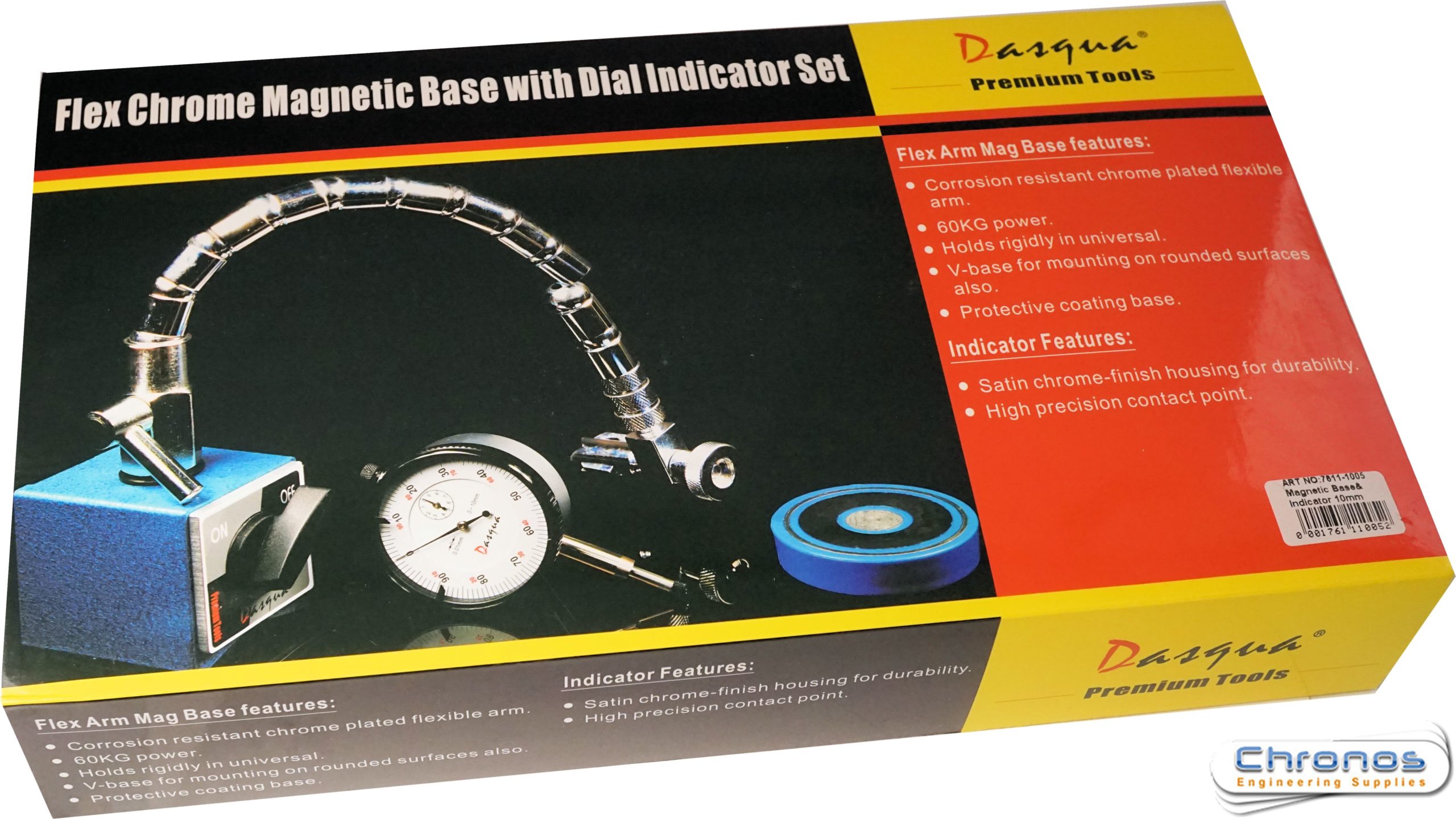 Dasqua Flex Chrome Magnetic Base & Metric Dial Gauge Set