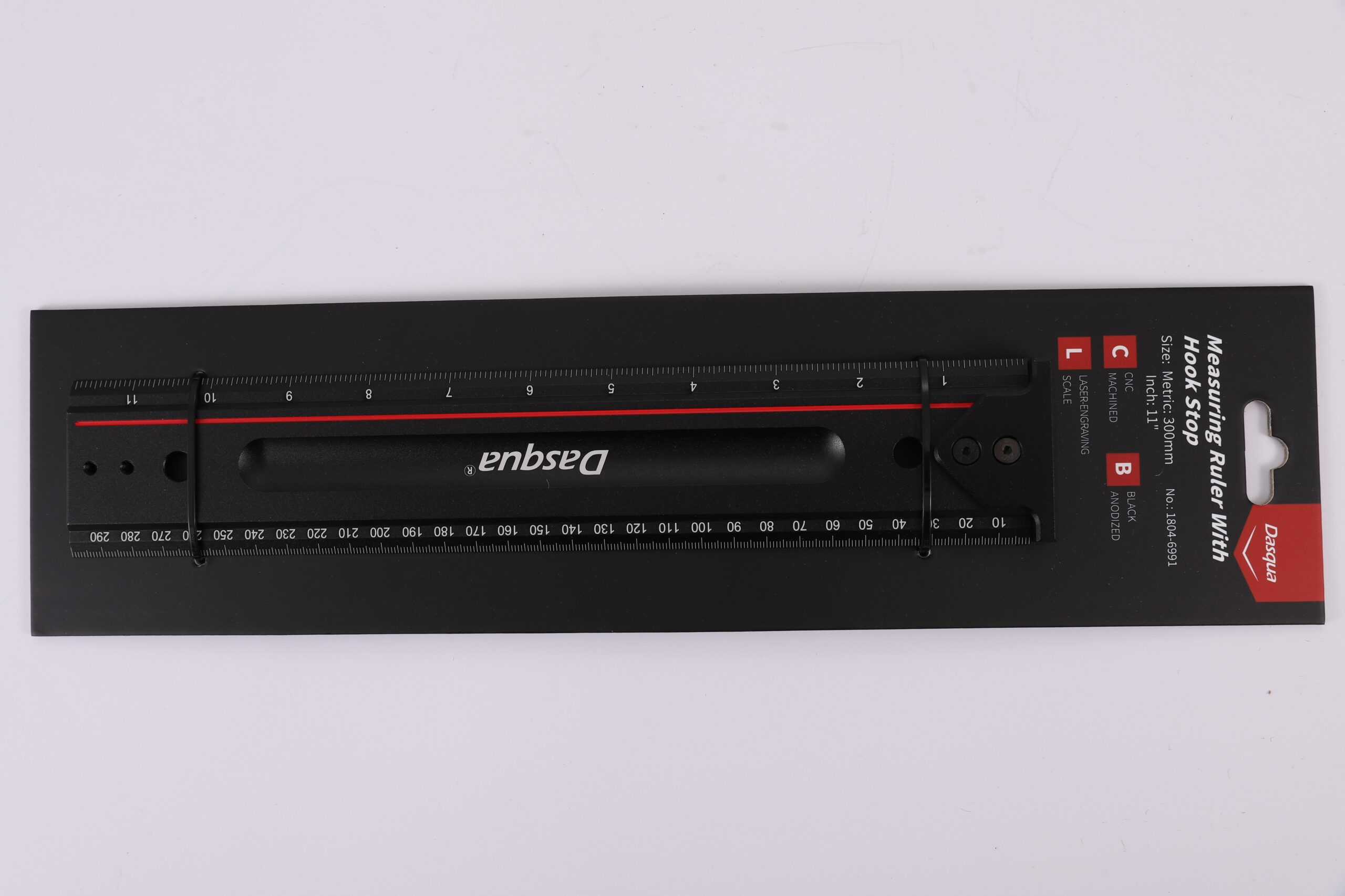 Dasqua Black-Red Plus Measuring Ruler with Hook-Stop 12" / 300 mm ...