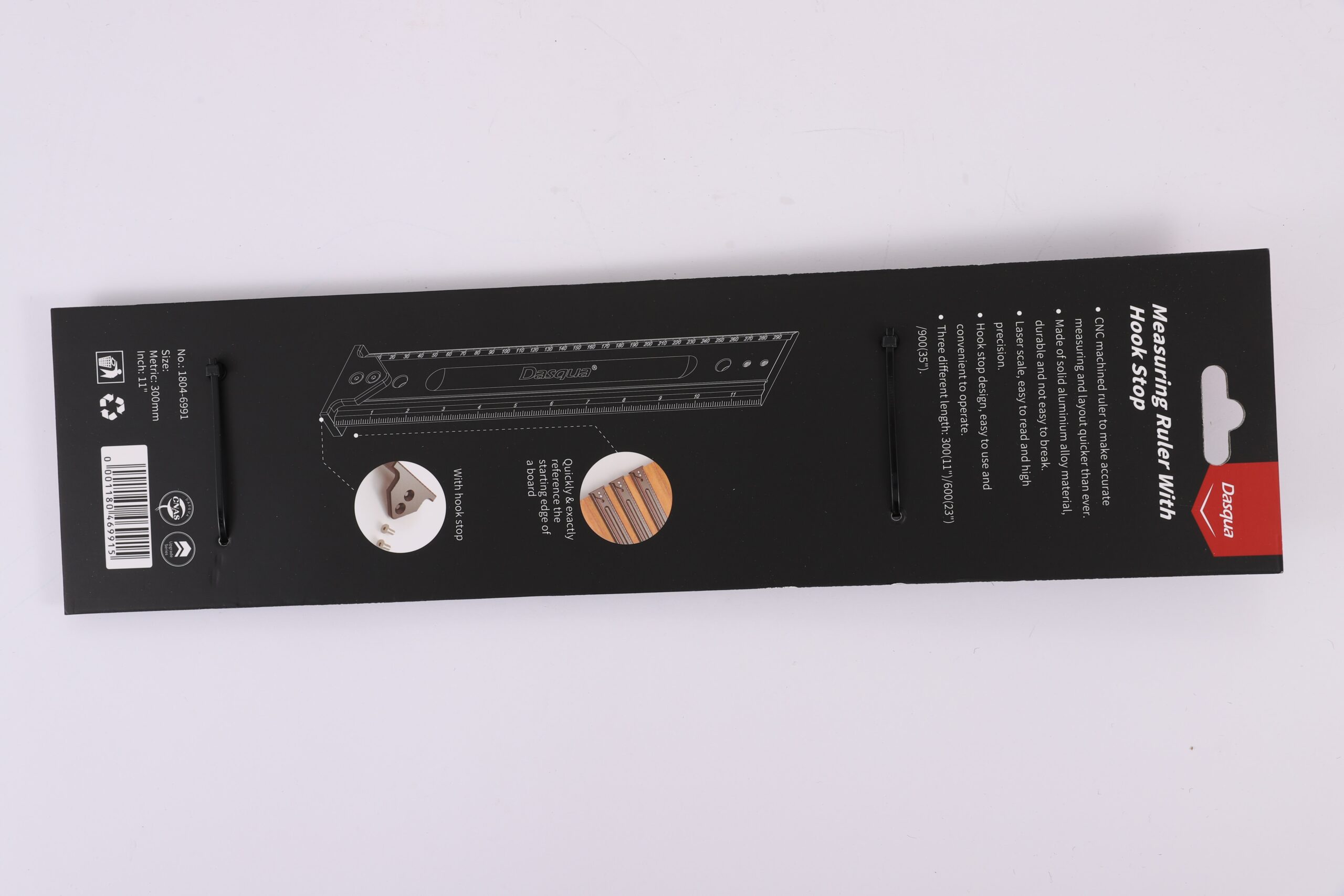 Dasqua Black-Red Plus Measuring Ruler with Hook-Stop 12" / 300 mm ...