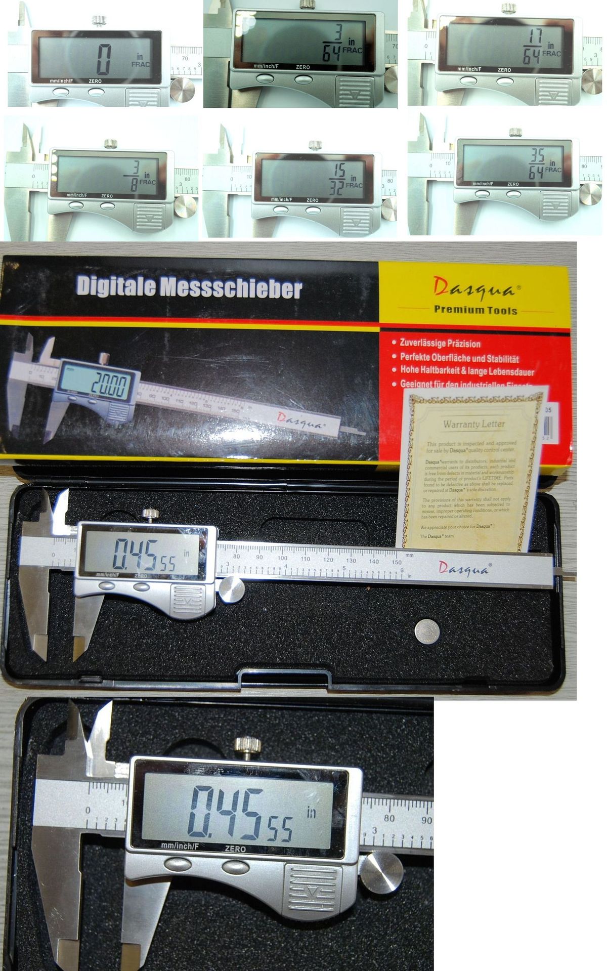 Dasqua Super Big Screen Digital Caliper 0-200 mm / 0-8" WITH FRACTIONS