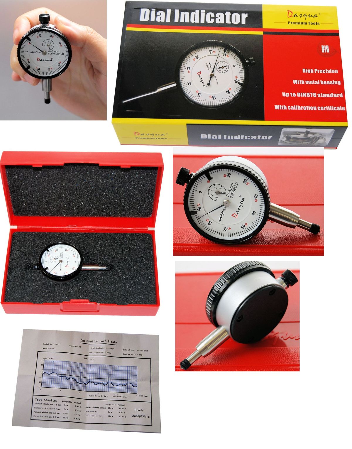 Dasqua Small 40 mm High Precision Dial Gauge 0-5 mm x 0.01 mm