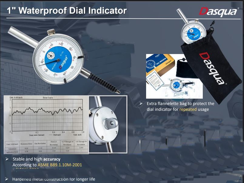 Dasqua Mini Dial Gauge 0 - 3 mm x 0.01 mm With Lug